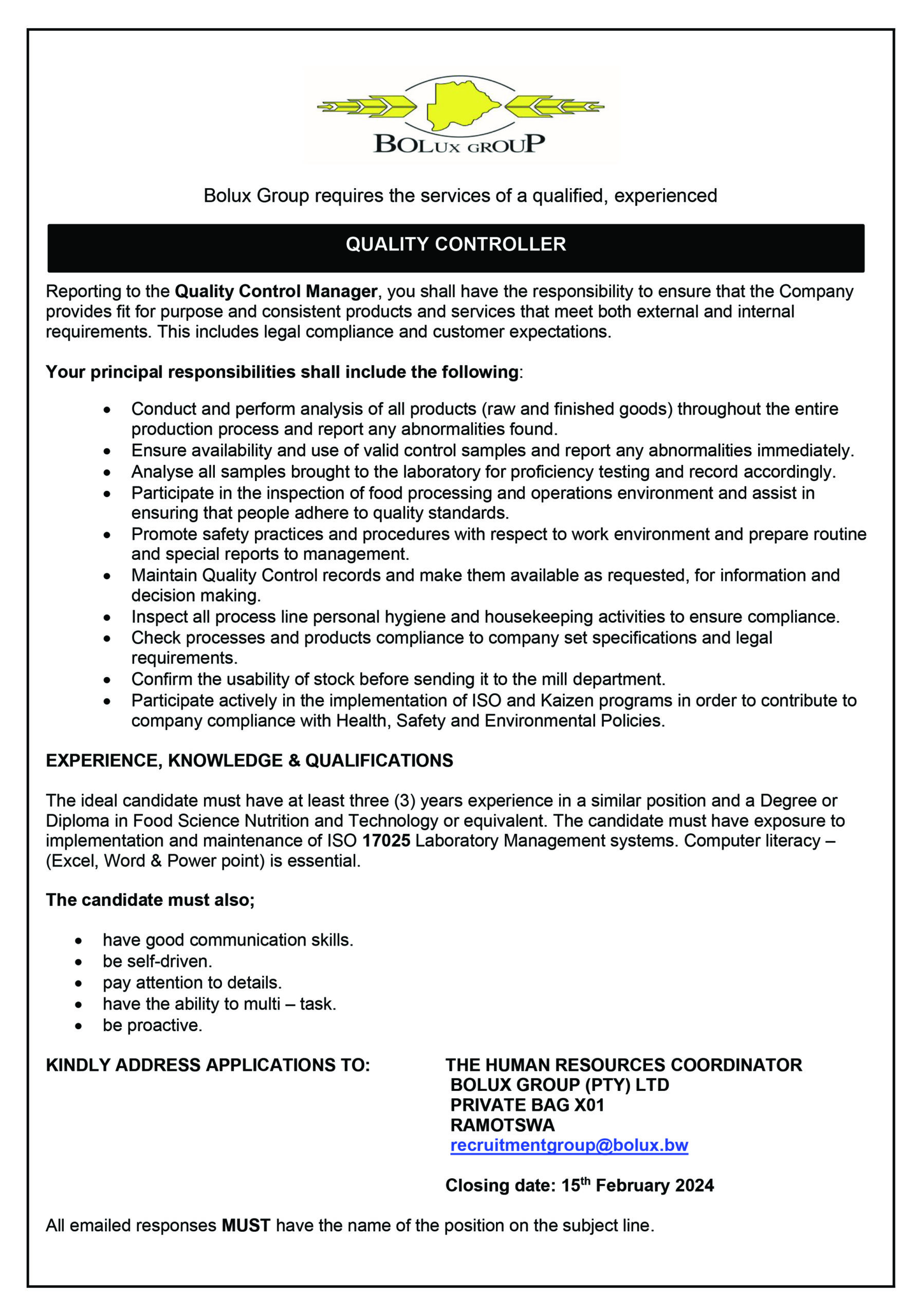 Vacancy - Bolux Group